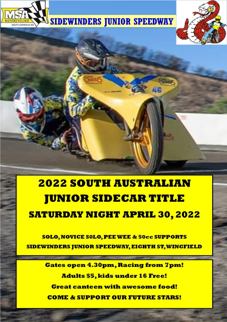 NEWS - 2022 SA JUNIOR SIDECAR CHAMPIONSHIP THIS WEEKEND! - Motorcycling SA